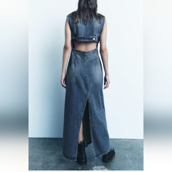 Zara | Dresses | Zara Trf Denim Open Back Long Dress | Poshmark